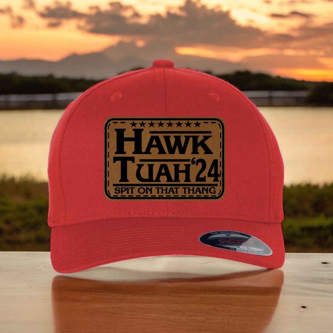 Hawk Tuah Spit on That Thang Viral Rawhide Brown Leather Patch Hat Flex ...