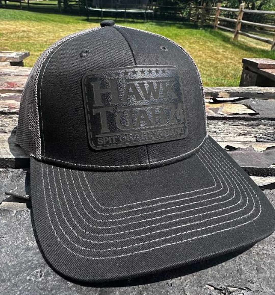 Hawk Tuah Spit on That Thang Viral BLACKOUT SUBDUED Leather Patch Hat ...