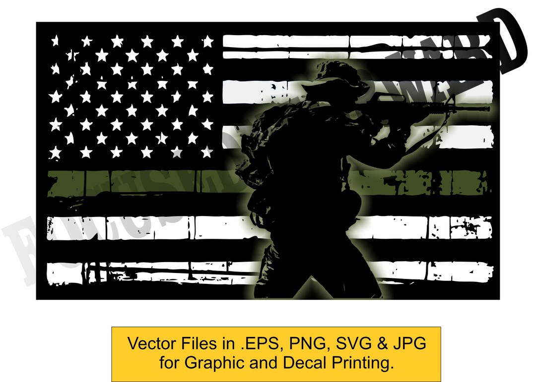 Thin Green Line standing Soldier Military Flag Vector Files Eps/svg/jpg ...