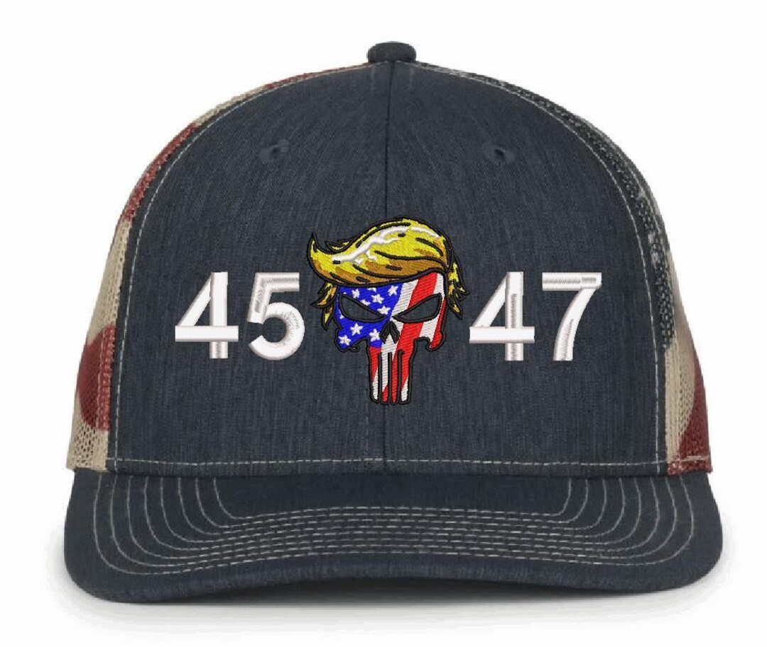 Trump Vance Hat 45 47 Punisher Skull Embroidered Old Glory Adjustable ...