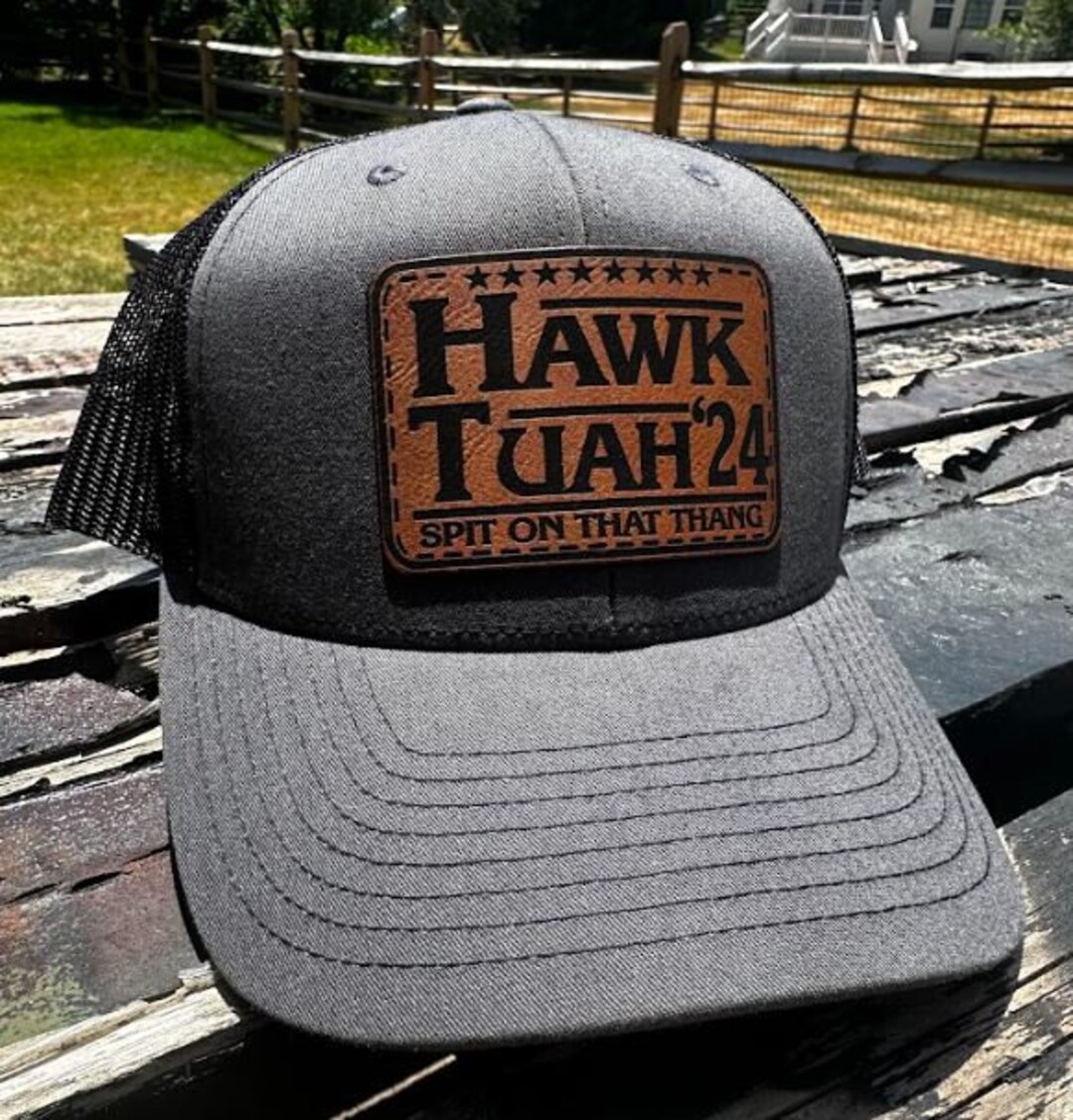 Hawk Tuah Spit on That Thang Viral Brown Leather Patch Hat Richardson ...