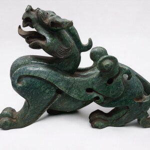 Pair of Large Carved Antique Chinese Green Stone Pixiu Figures - Etsy