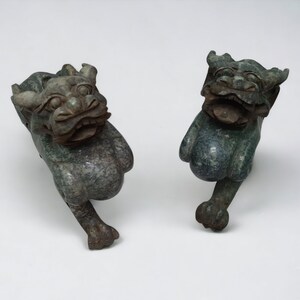 Pair of Large Carved Antique Chinese Green Stone Pixiu Figures - Etsy