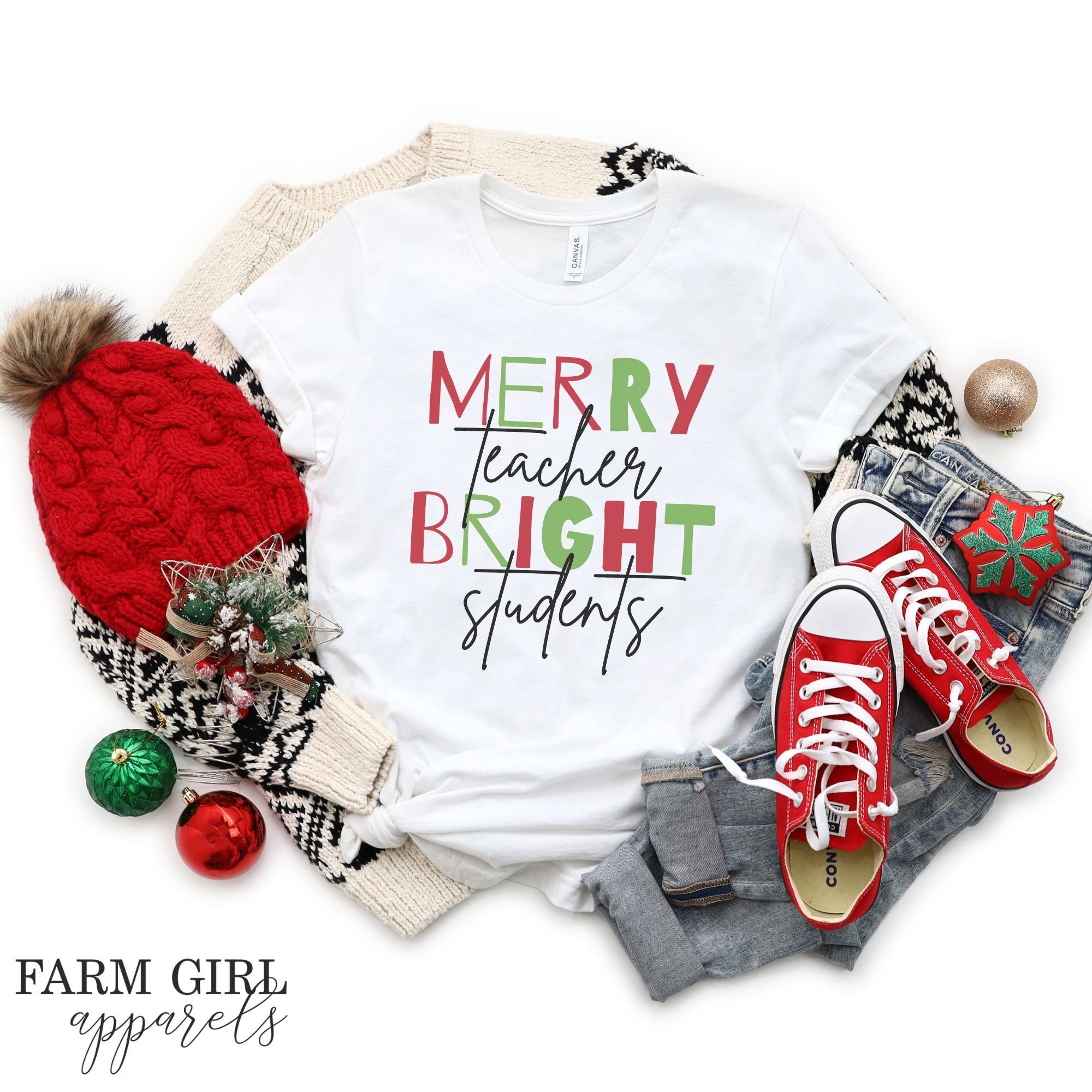 Christmas Shirt for Teacher, Merry Teacher Bright Students, Christmas ...