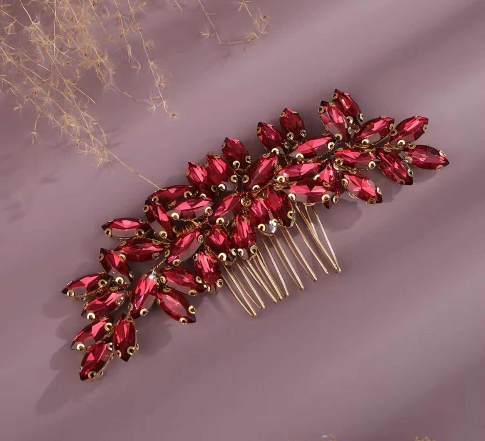 Wine Red Crystal Bridal Hair Comb Burgundy Bridal Hair Piece Wedding ...