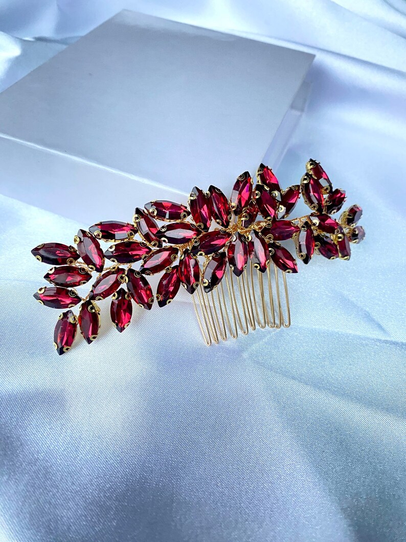 Wine Red Crystal Bridal Hair Comb Burgundy Bridal Hair Piece Wedding ...