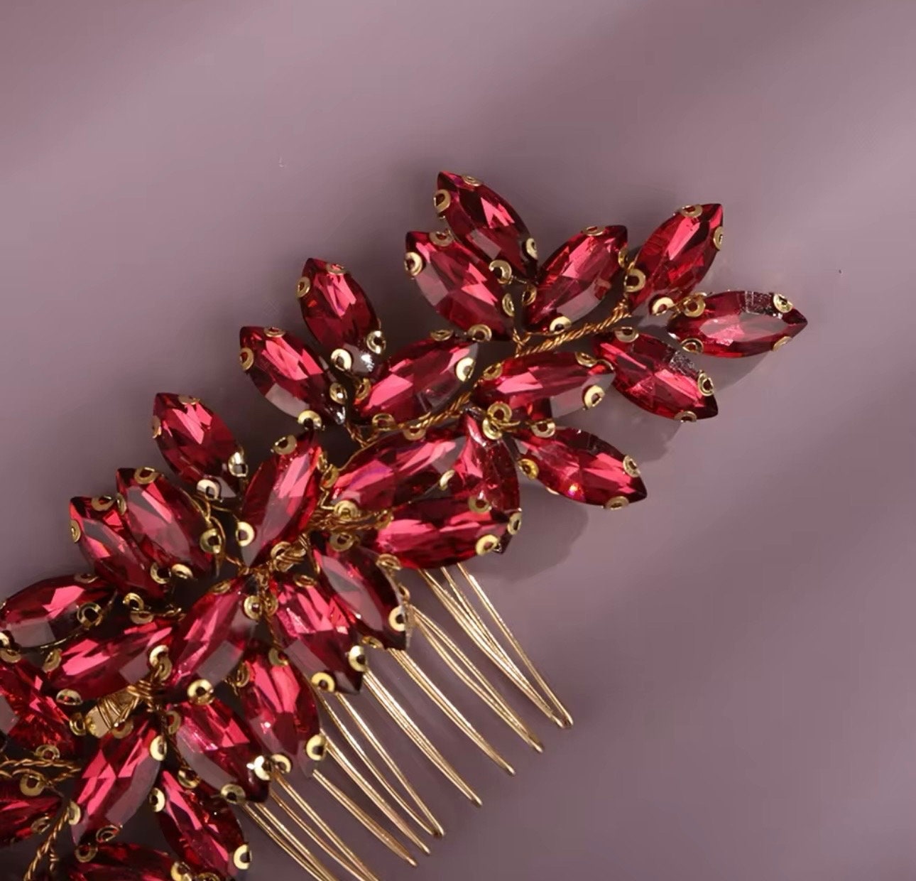 Wine Red Crystal Bridal Hair Comb Burgundy Bridal Hair Piece Wedding ...