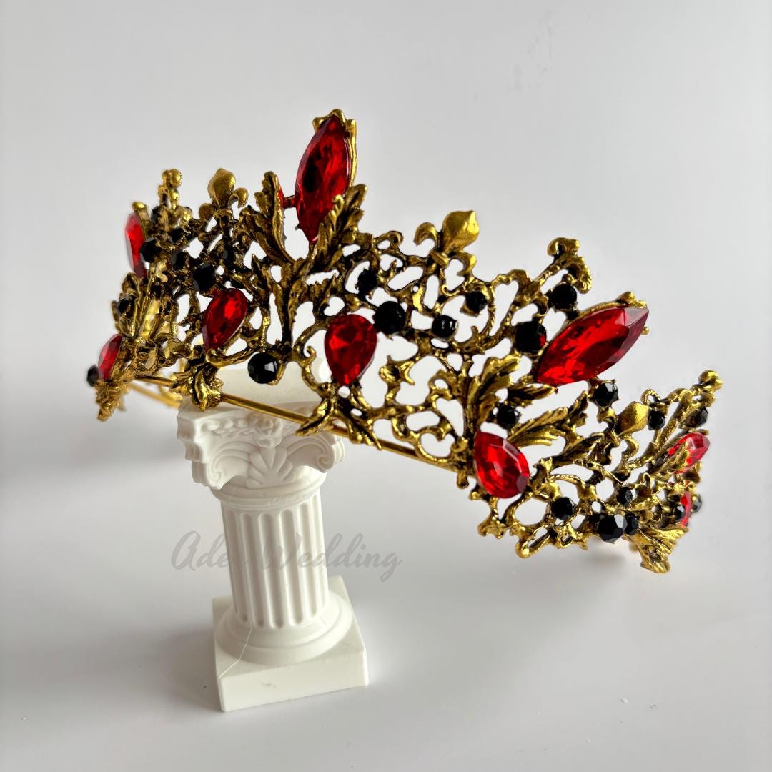 Red Crystal Bridal Tiara Gold Broze Wedding Crystal Crown, Birthday ...