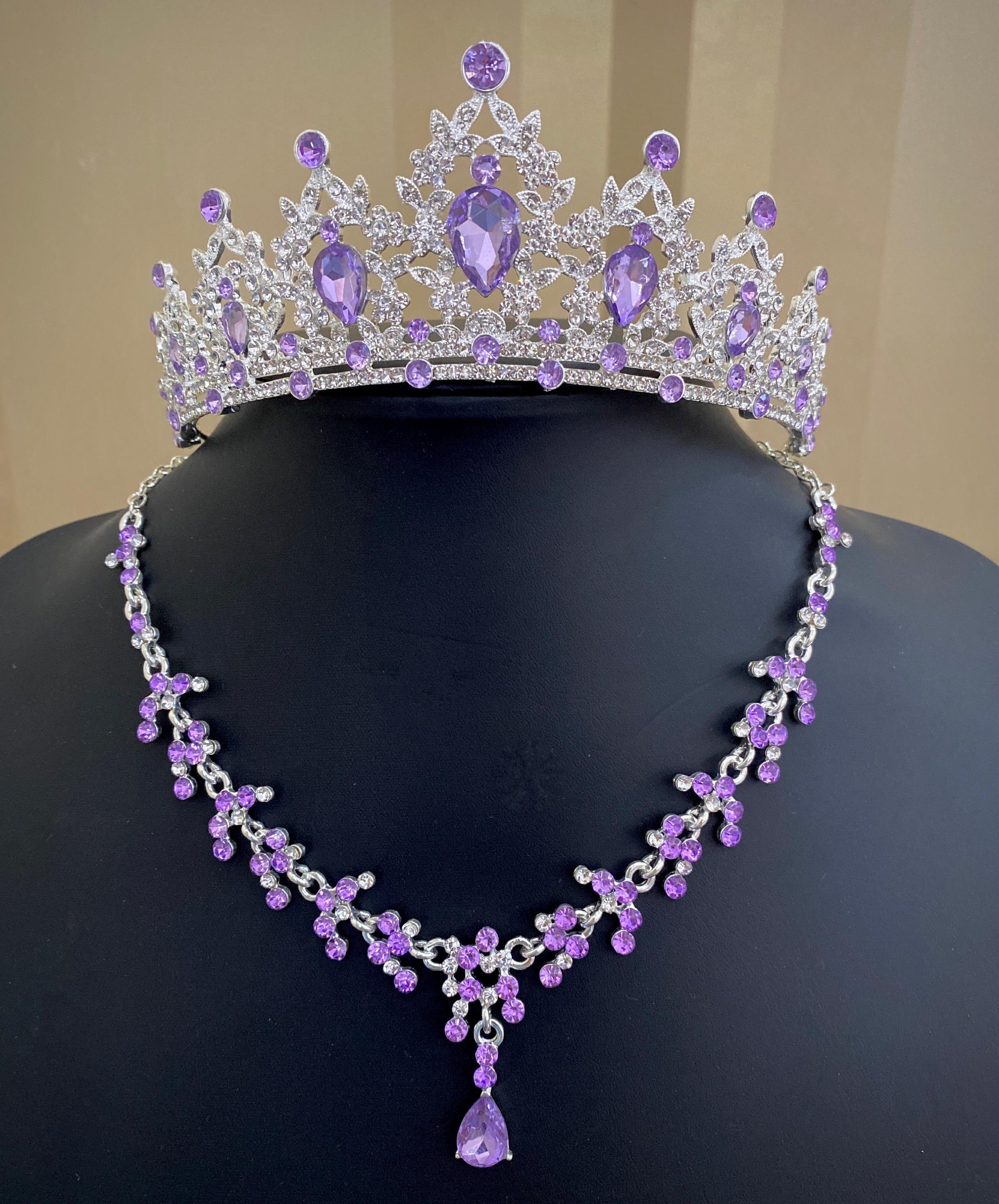 Purple Baroque Crystal Bridal Tiara, Wedding Headpiece, Bridal Necklace ...