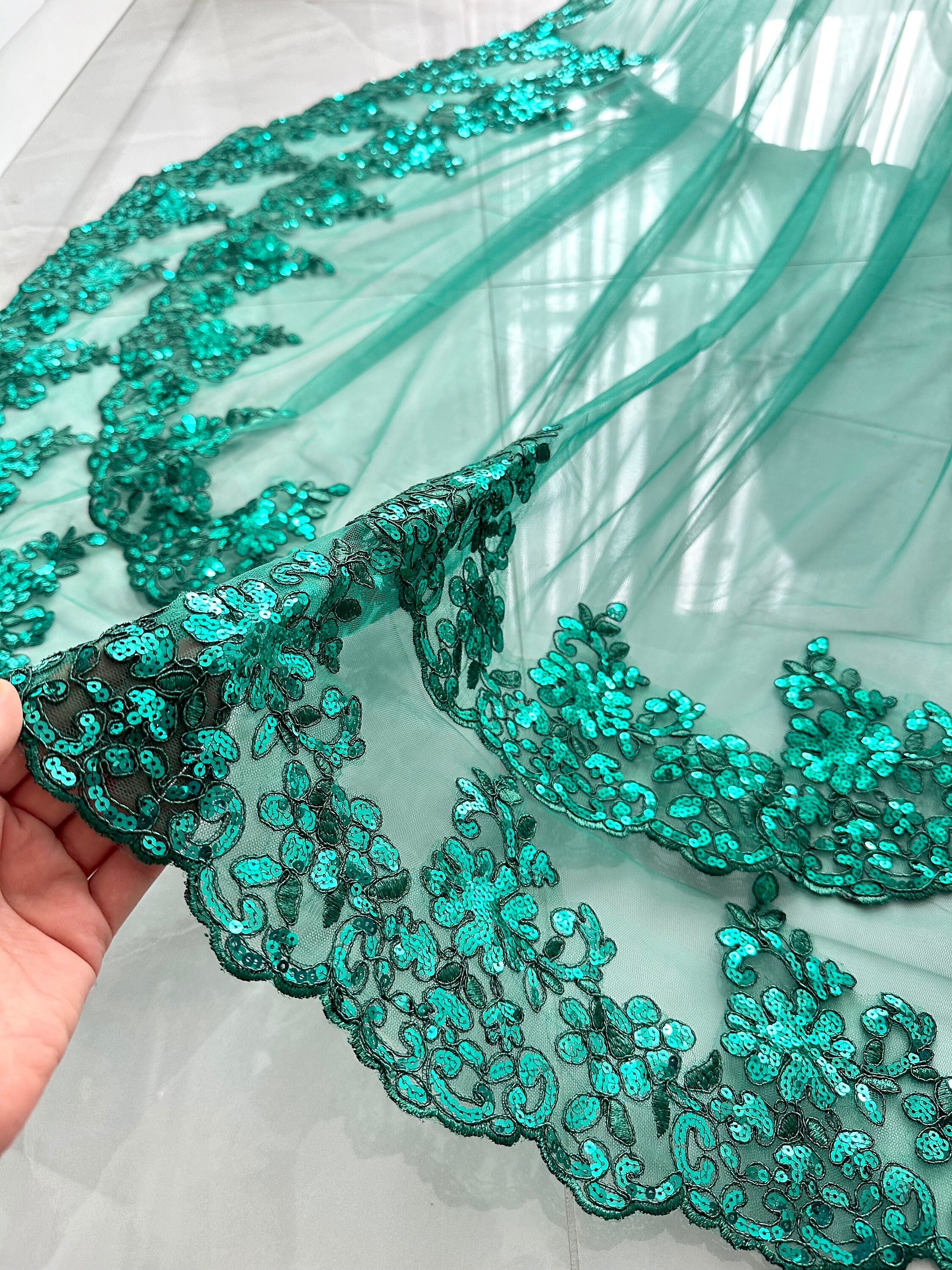 Emerald Green Glitter Bridal Veil Long Lace Sequins Wedding Cape Veil ...