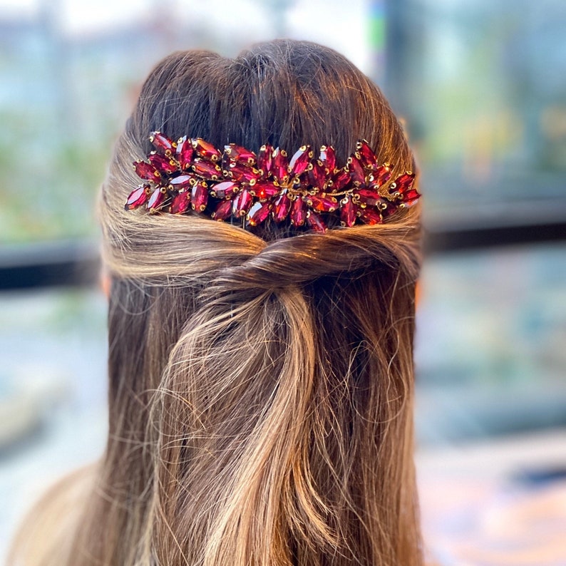 Wine Red Crystal Bridal Hair Comb Burgundy Bridal Hair Piece Wedding ...