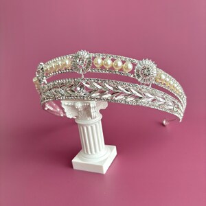 Silver Crystal Wedding Tiara,pearl Bridal Crown,2 Layered Wedding ...