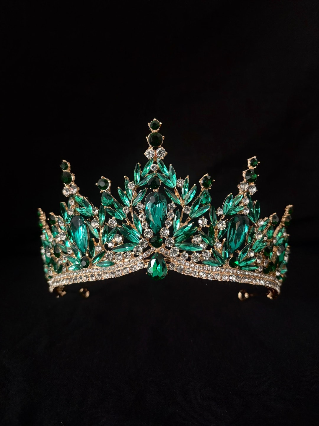 Crystal Emerald Green Tiara Bridal Wedding Crown Gold Hair Jewelry ...