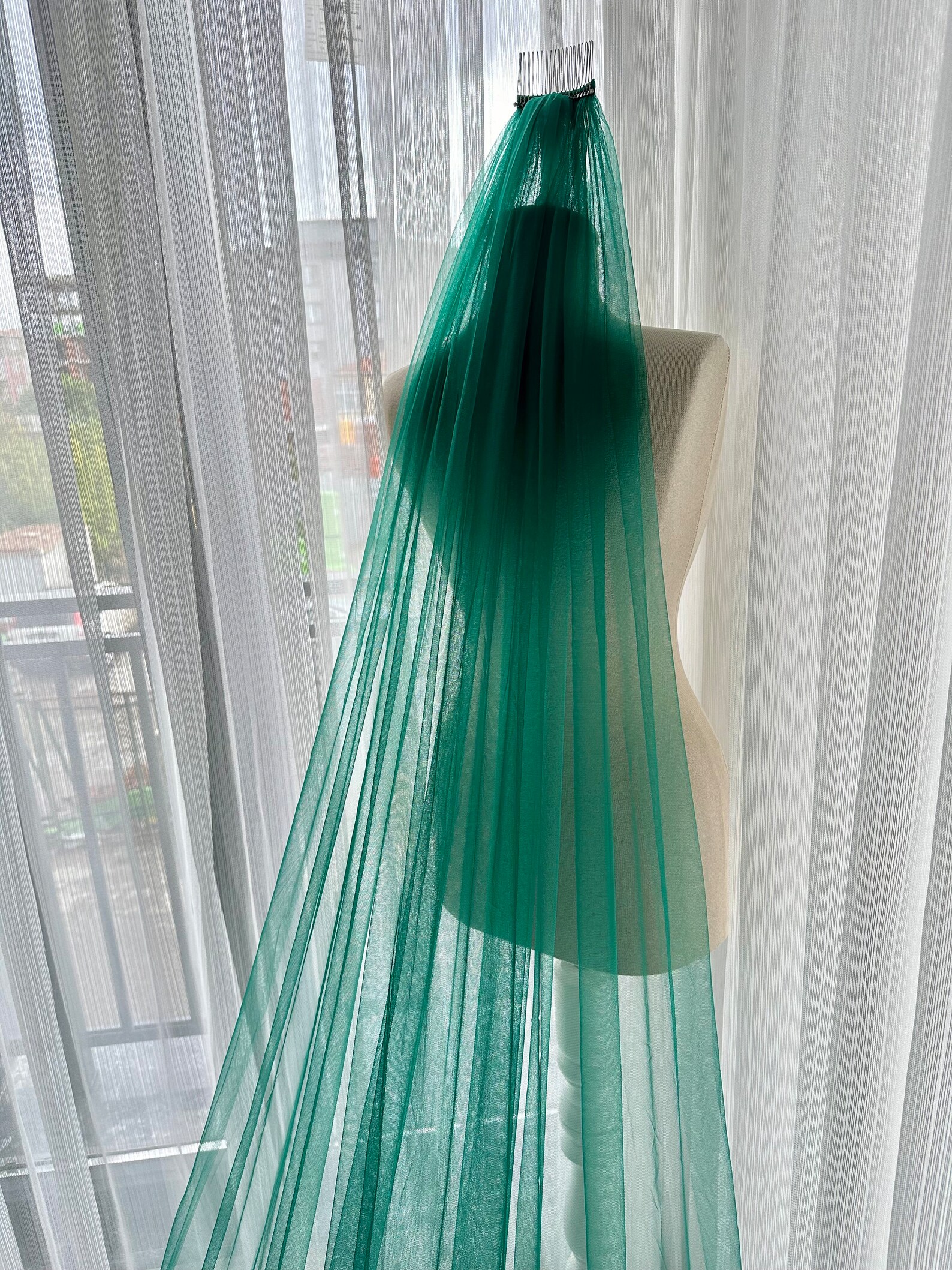 Emerald Green Glitter Bridal Veil Long Lace Sequins Wedding Cape Veil ...