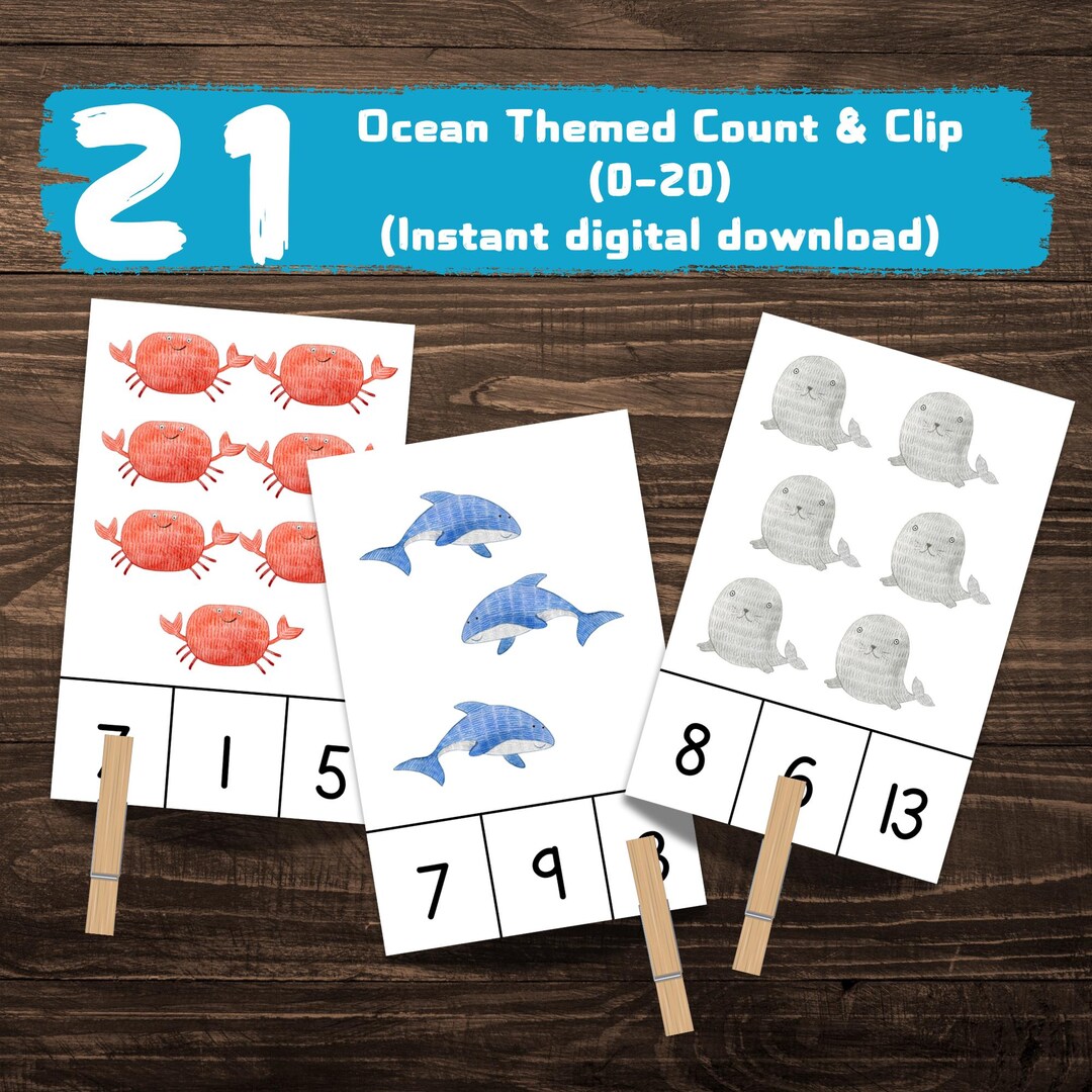 20 Count and Clip Cards, Number Peg Cards, Preschool Activity, Numbers ...