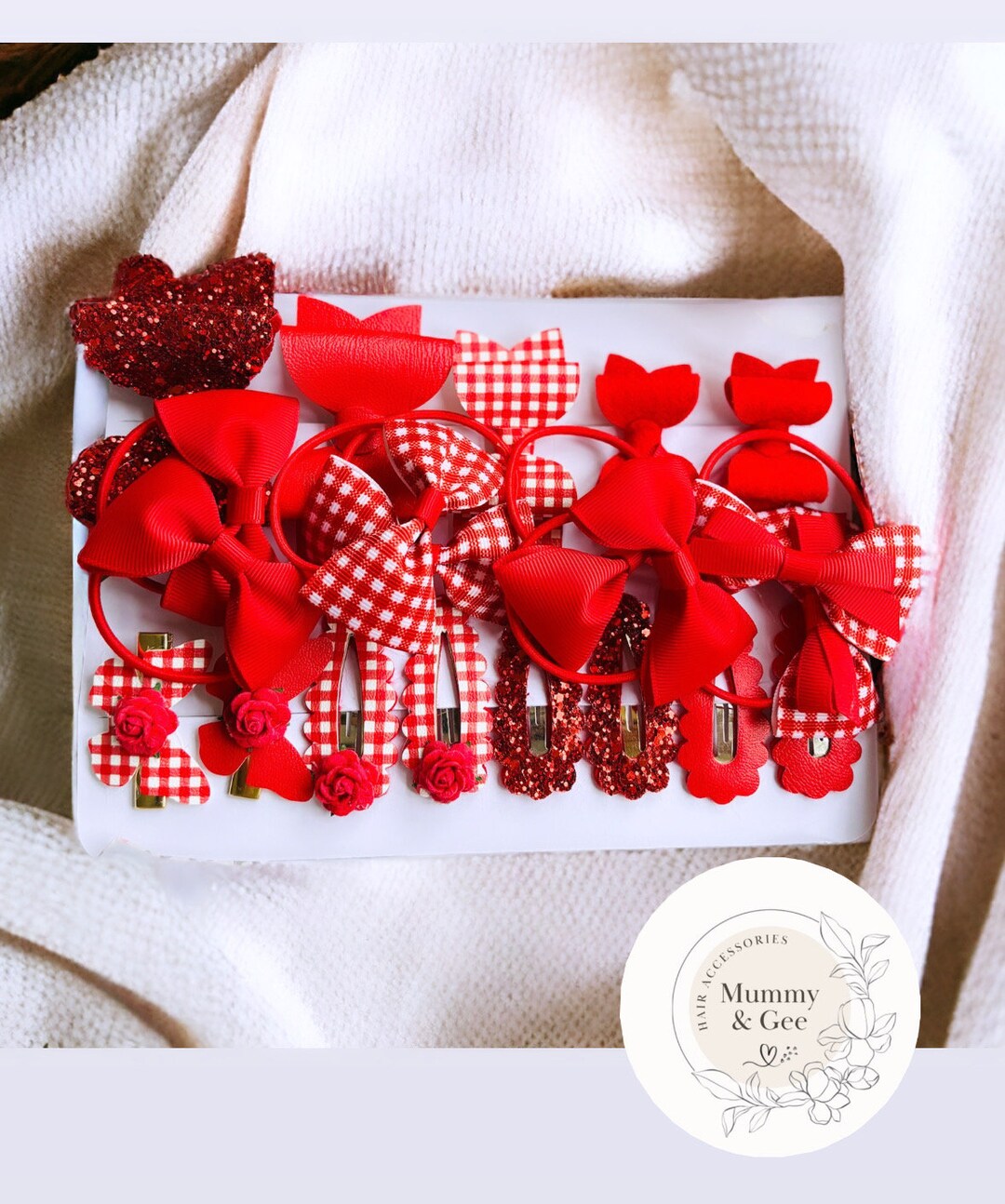 School Hair Set Red Hair Clips. Back to School, Gingham , Hair Set, Red ...