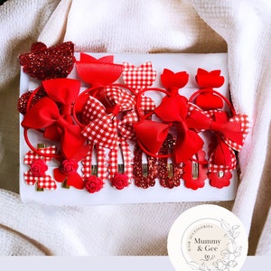 School Hair Set - Red - Hair Clips. Back to School, Gingham , Hair Set ...