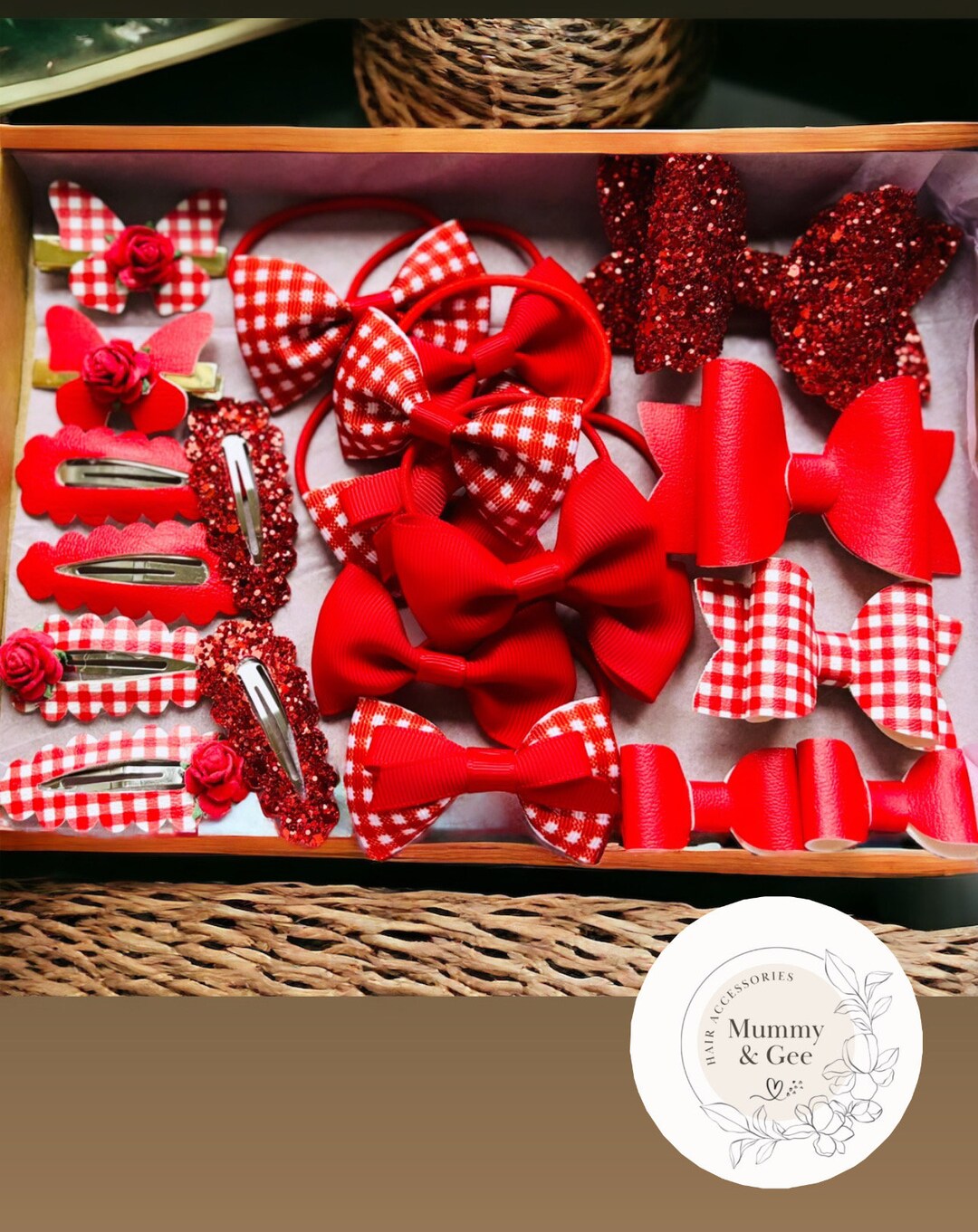 School Hair Set - Red - Hair Clips. Back to School, Gingham , Hair Set ...