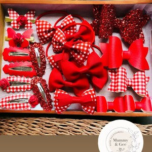School Hair Set - Red - Hair Clips. Back to School, Gingham , Hair Set ...