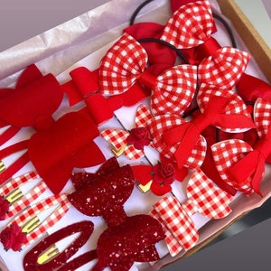 School Hair Set - Red - Hair Clips. Back to School, Gingham , Hair Set ...