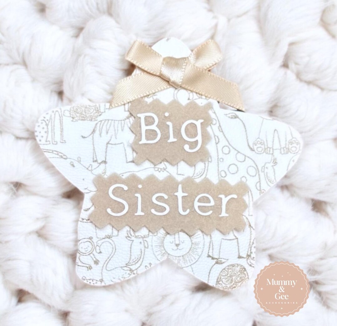 Neutral Safari Themed Big Sister Badge - New Baby, Gift , Baby Shower ...