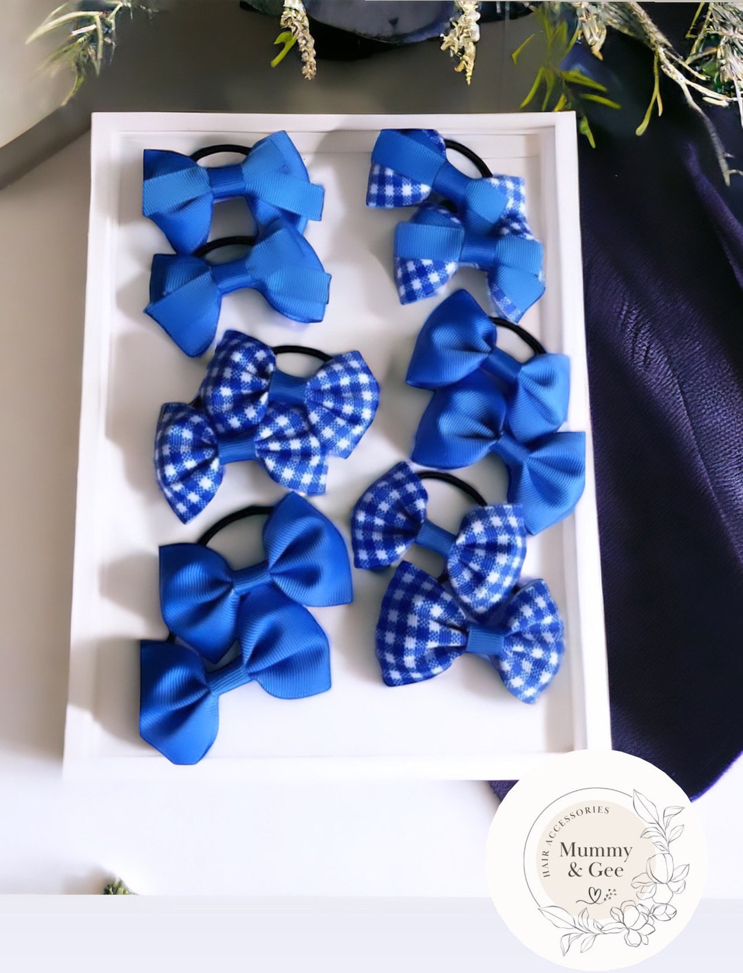Royal Blue School Hair Set, Gingham, Royal Bobbles , 12pc Set - Etsy UK
