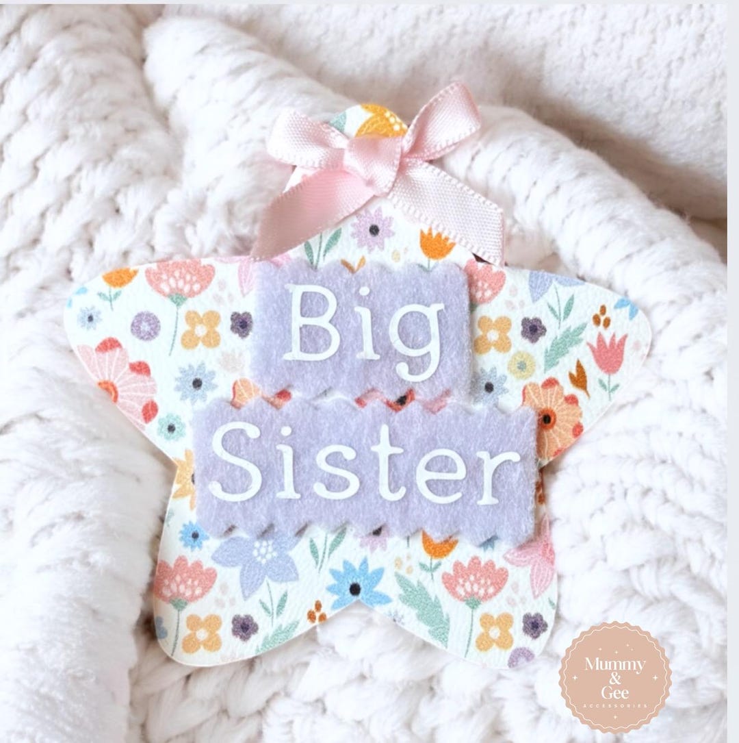 Vintage Floral Pastel Themed Big Sister Badge - New Baby, Gift , Baby ...
