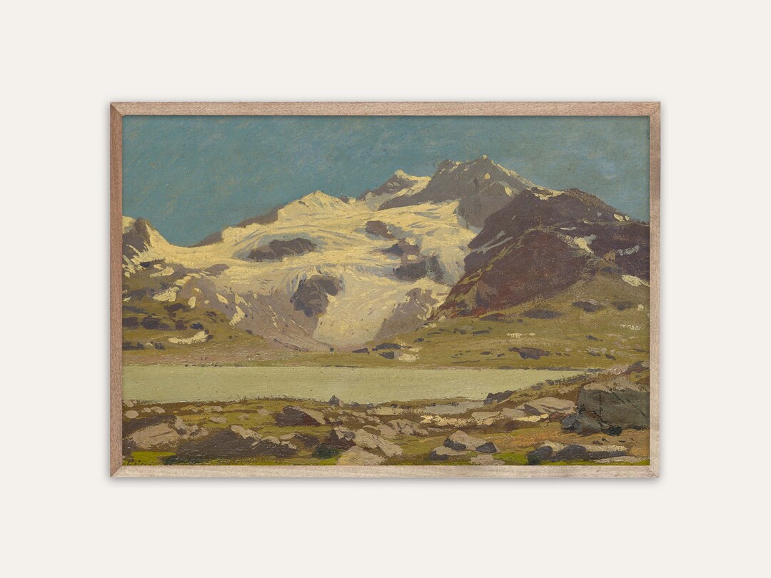 Vintage Alpine Mountains Landscape Painting Print | Rocky Mountain and ...