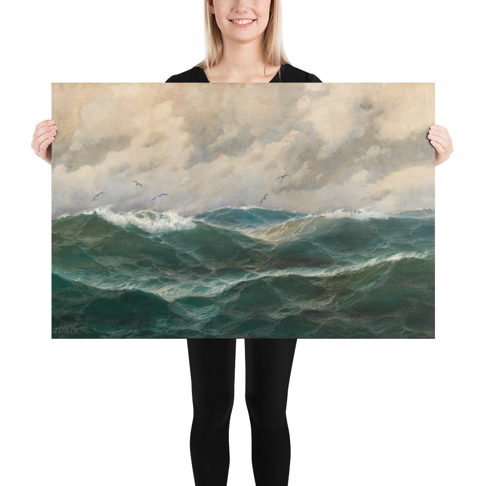 Vintage Maritime Painting Print Ocean Blues and Teal Waves Stormy ...