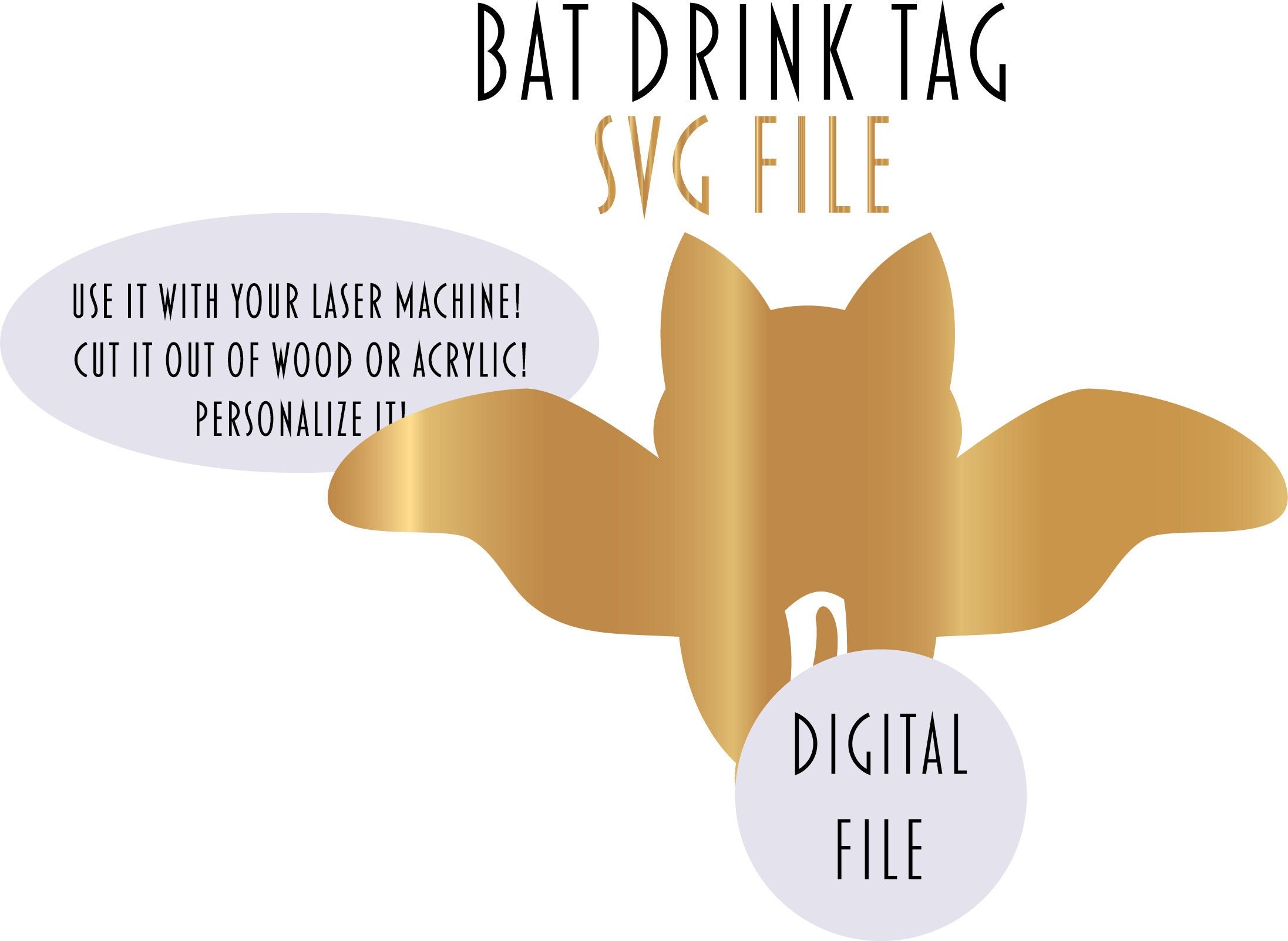 BAT Drink Tag SVG File for Laser Machine Personalize Drink - Etsy