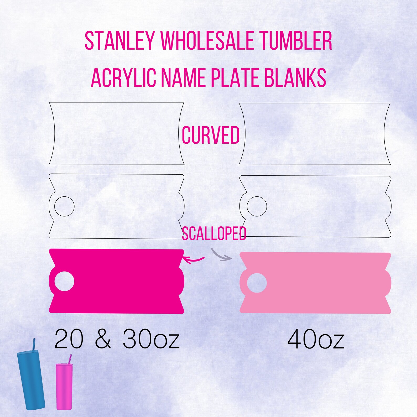 Acrylic Stanley Tumbler Name Plate: DIY Blanks for H2.0 - 20, 30, 40 ...