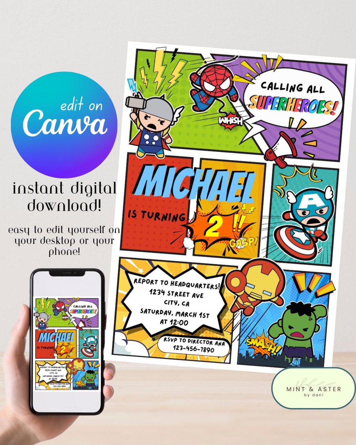 Superhero Comic Strip Birthday Party Invitation | Editable Bday Invite ...