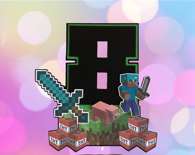 Minecraft Cake Topper Personalised, Age, TNT, Blue Sword - Etsy
