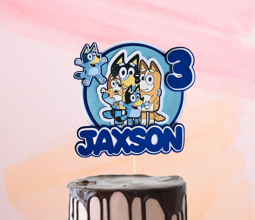 Bluey Cake Topper Bluey and Bingo Personalised Blue Dog CBBC Cbeebies ...