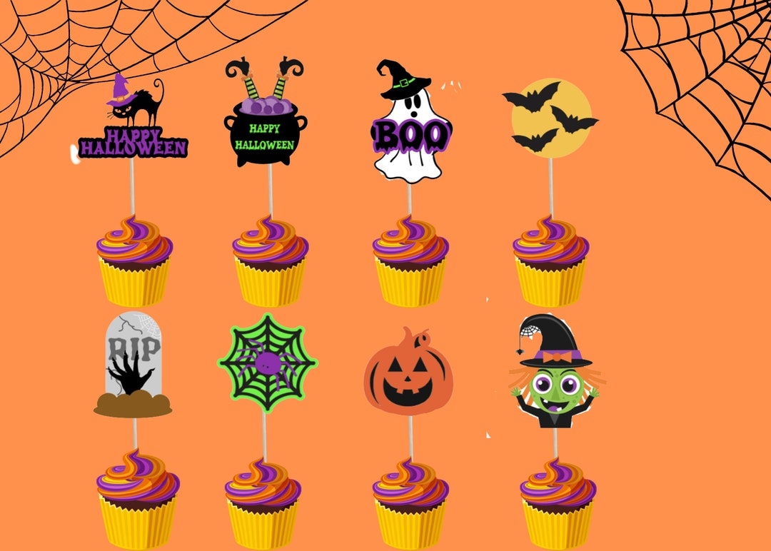 Halloween Cupcake Toppers, Halloween Decorations, Halloween Party ...