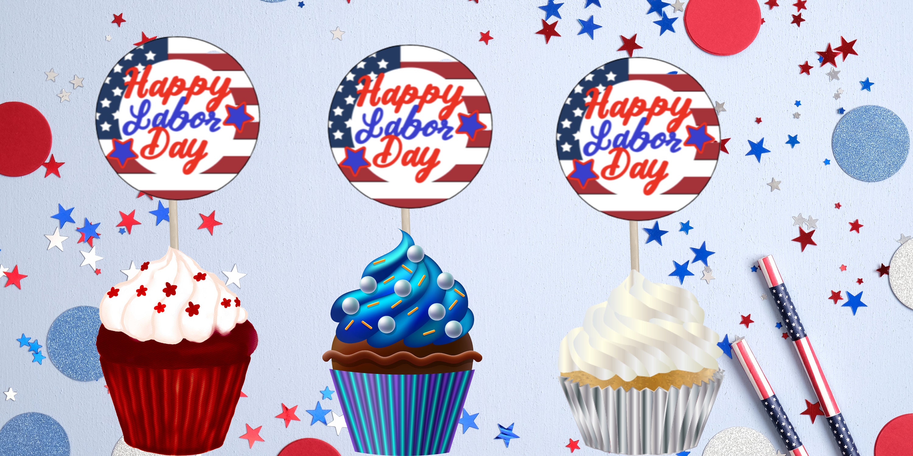 Labor Day Cupcake Toppers Labor Day Decorations Labor Day - Etsy