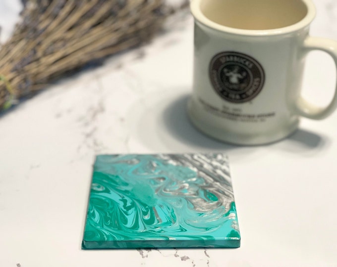 Ceramic Coasters Handmade With Acrylic Paint Pouring Technique and a ...