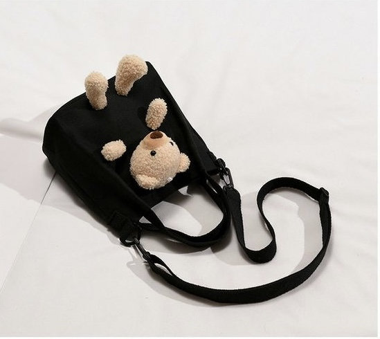 Cute Teddy Bear Crossbody Bag Canvas Shoulder Bucket Bag, Simple and ...