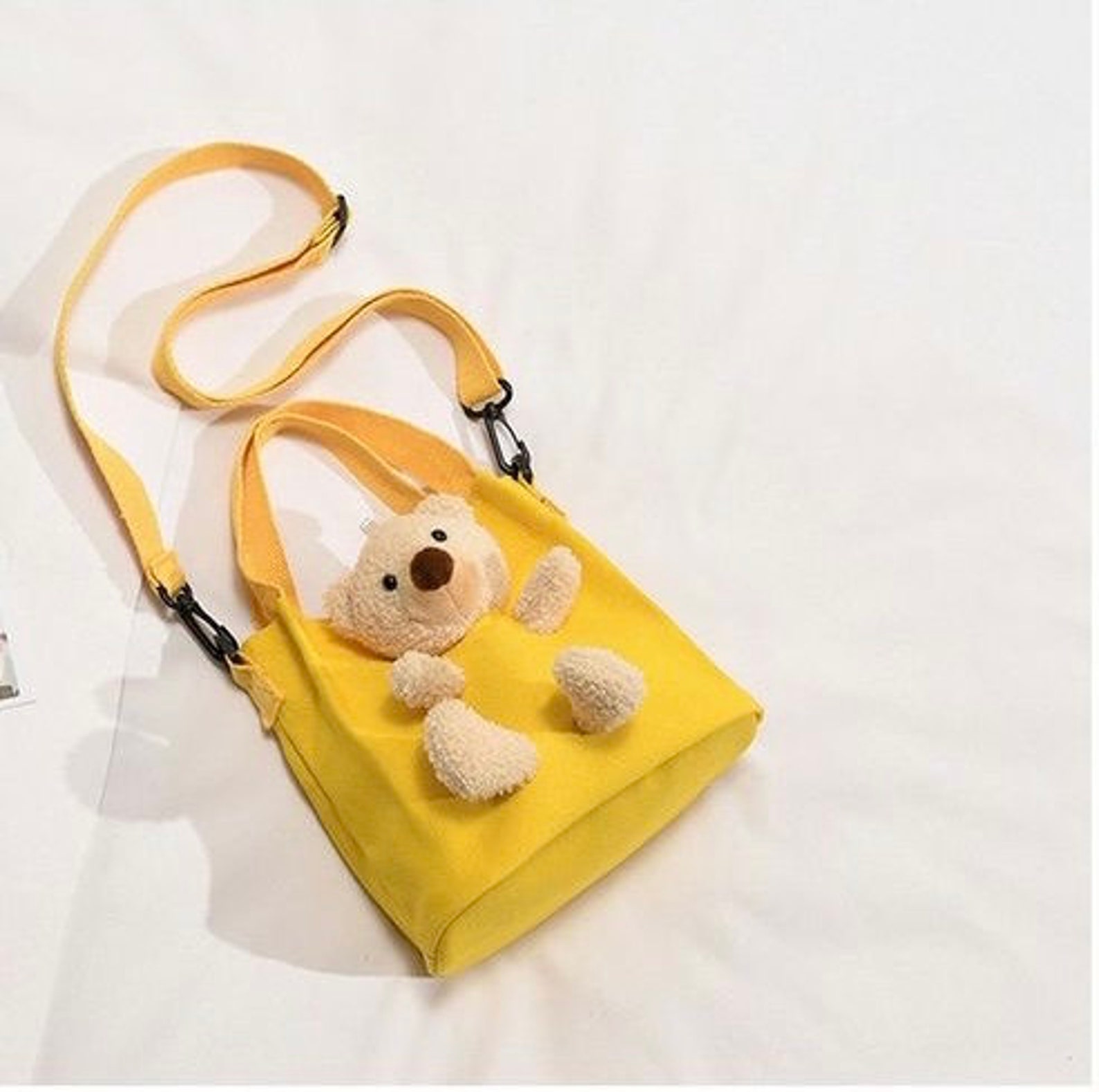 Cute Teddy Bear Crossbody Bag Canvas Shoulder Bucket Bag, Simple and ...