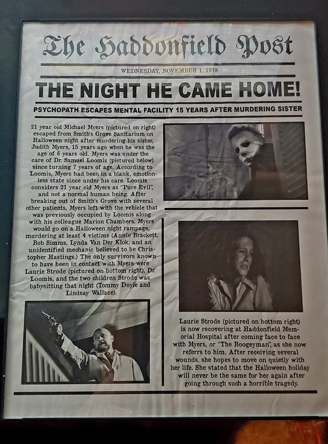 Framed Halloween 1978 Themed Newspaper Article - Etsy