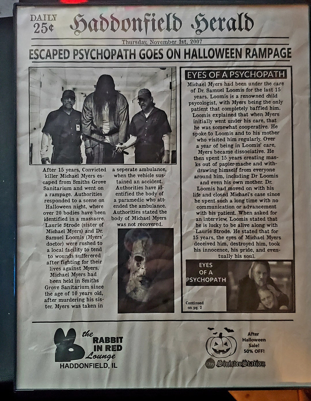 Framed Halloween 2007 Themed Newspaper Article - Etsy