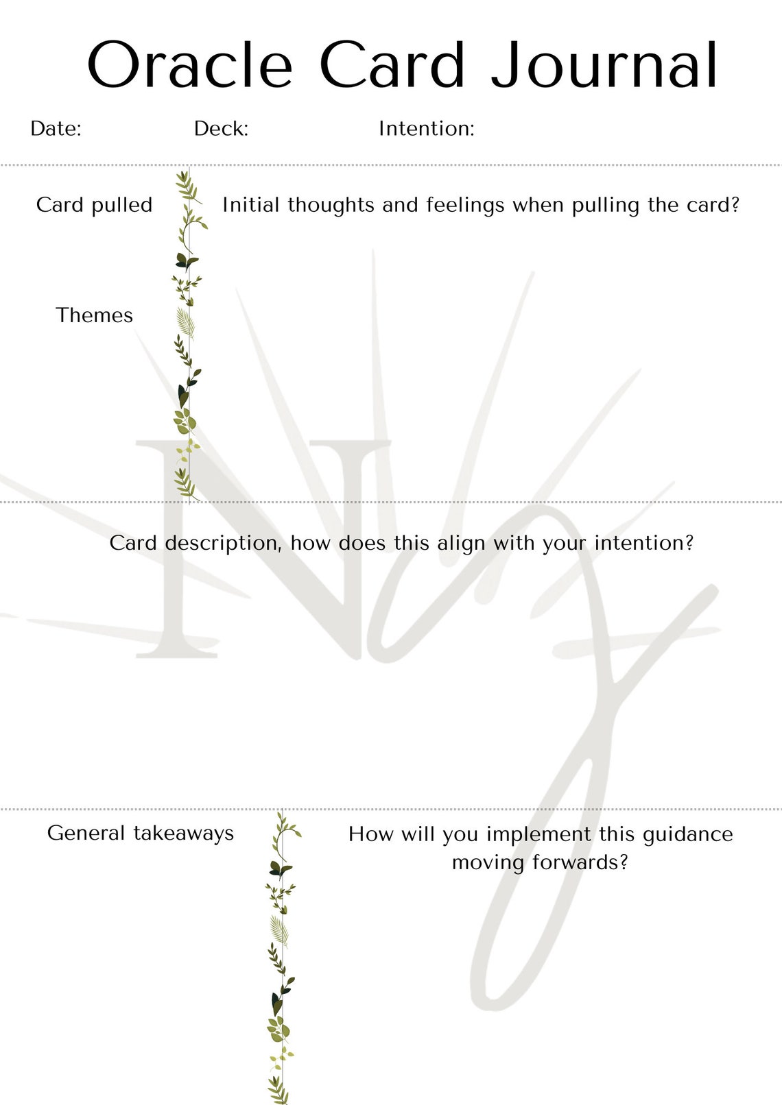 Printable Oracle Card Journal Page, Oracle Card Planner, Digital ...