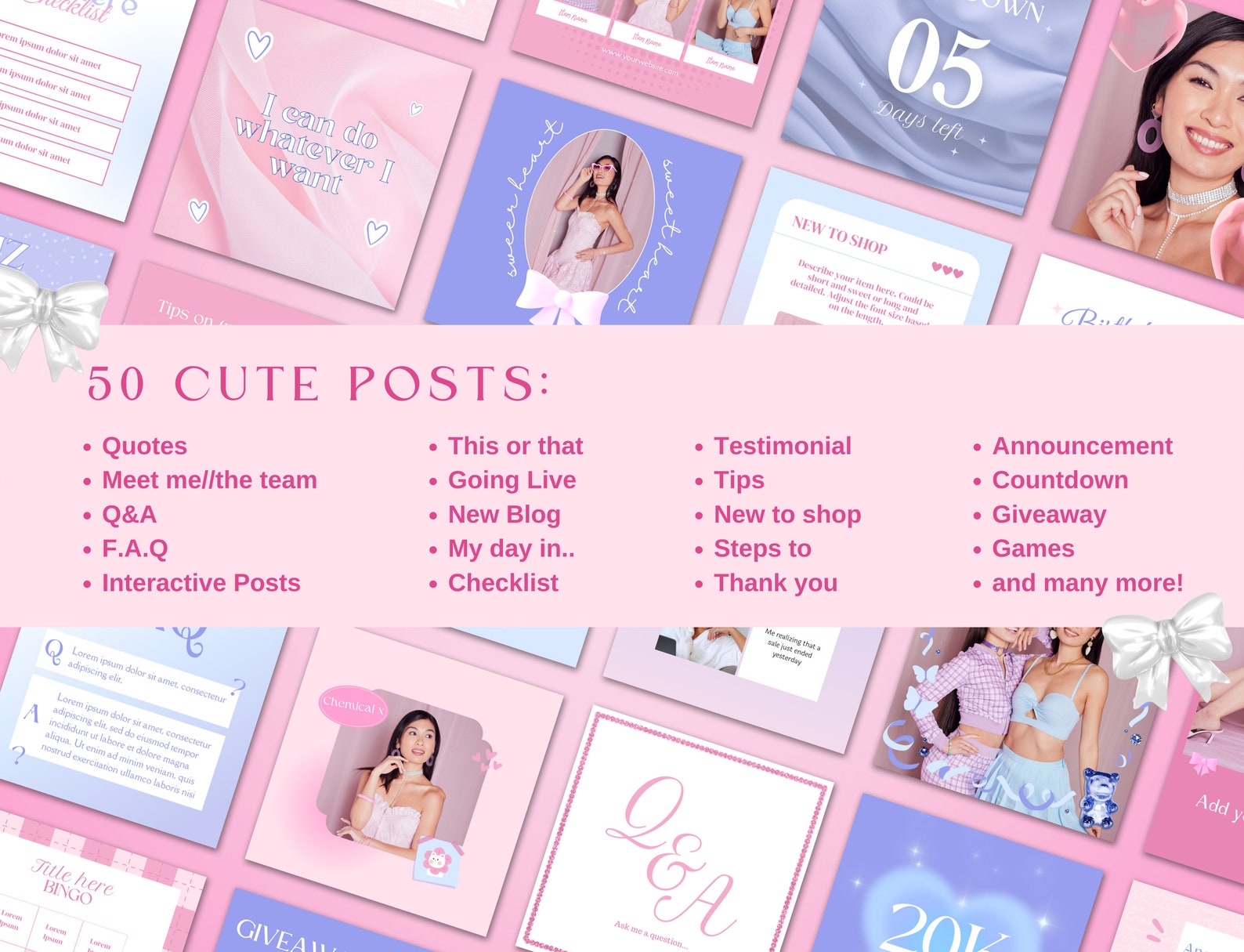 Pink Instagram Post Templates, Pastel Pink and Blue Instagram Template ...