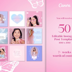 Pink Instagram Post Templates, Pastel Pink and Blue Instagram Template ...