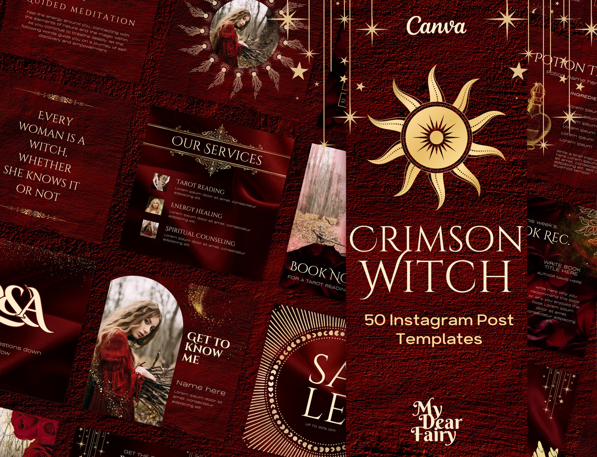 Mystical Red Instagram Post Templates, Spiritual Witchy Vibes, Canva ...