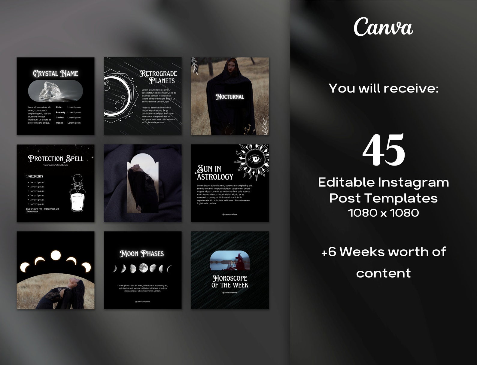 Spiritual Black Instagram Post Templates, Witchy Social Media, Mystical ...
