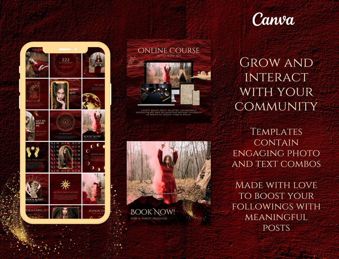 Mystical Red Instagram Post Templates, Spiritual Witchy Vibes, Canva ...