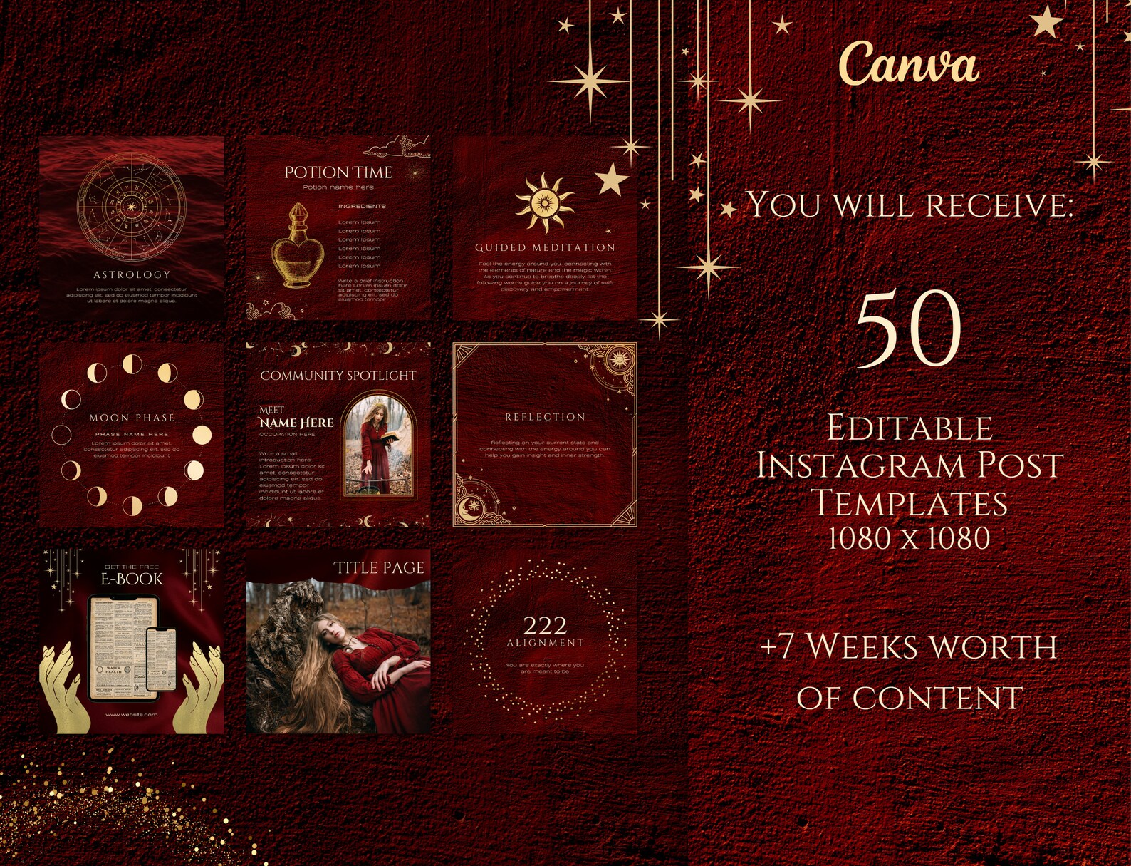 Mystical Red Instagram Post Templates, Spiritual Witchy Vibes, Canva ...
