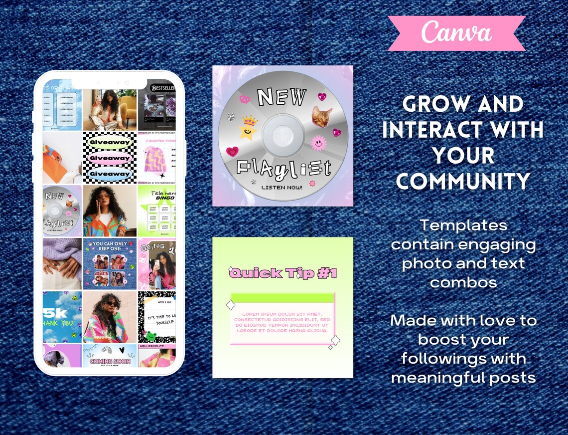 Y2K Instagram Post Template, Instagram Y2K Quotes, 2000s Editable Canva ...