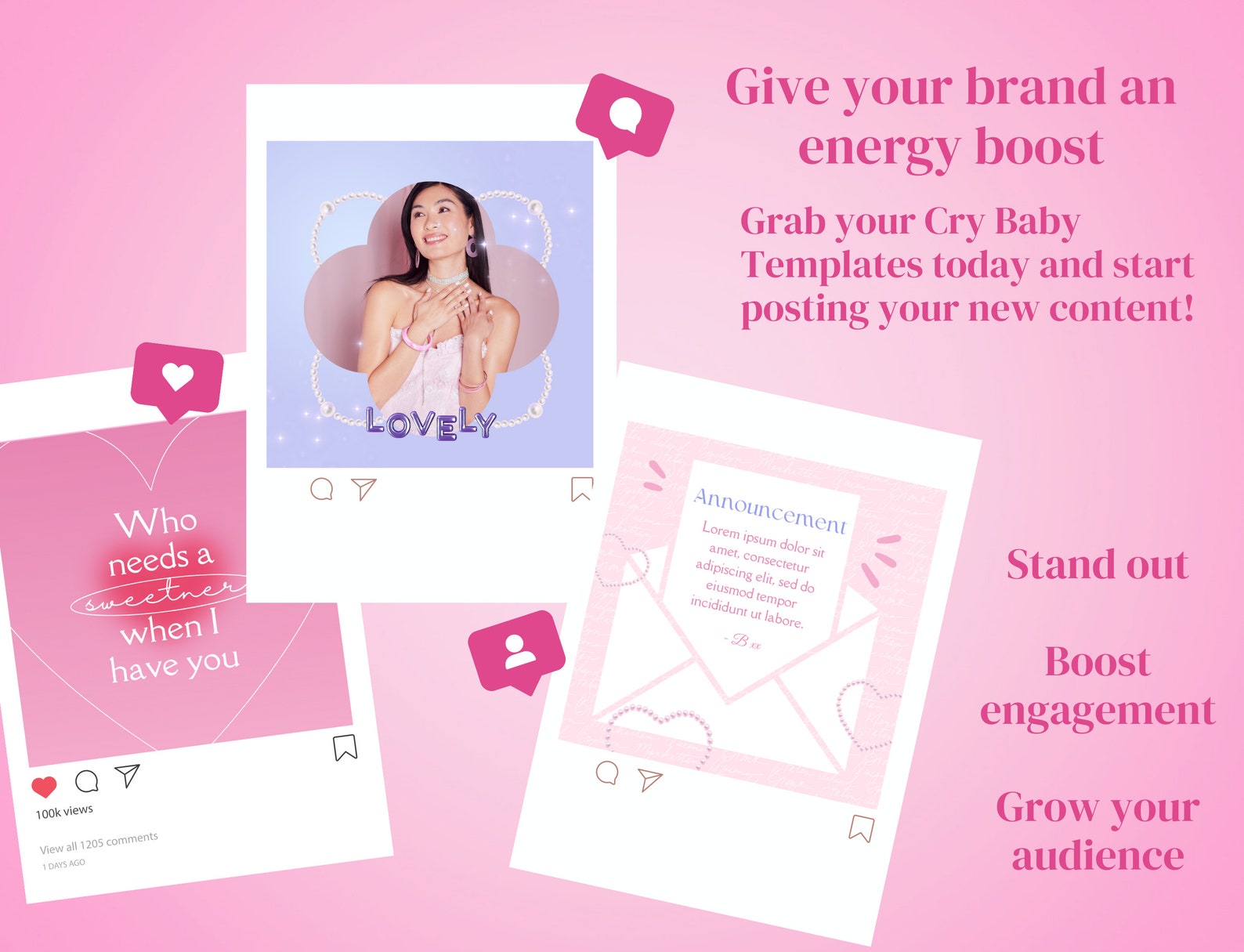 Pink Instagram Post Templates, Pastel Pink and Blue Instagram Template ...